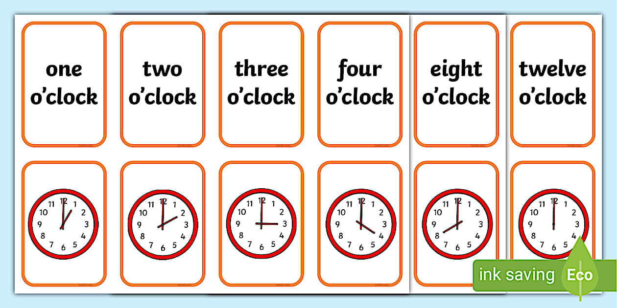 Black and White O'clock Matching Flashcards (Teacher-Made)