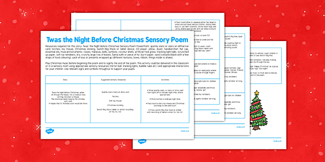 Black and White Twas the Night Before Christmas Sensory Poem