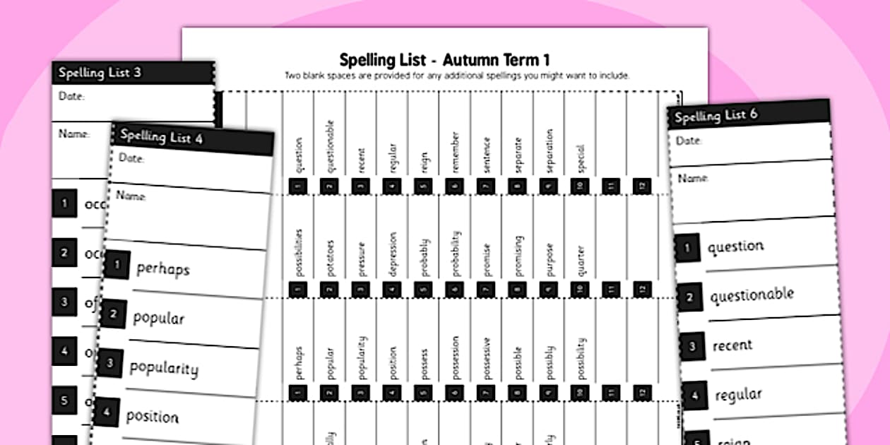 Editable Home Educators Spelling Lists Year 4 Autumn 1
