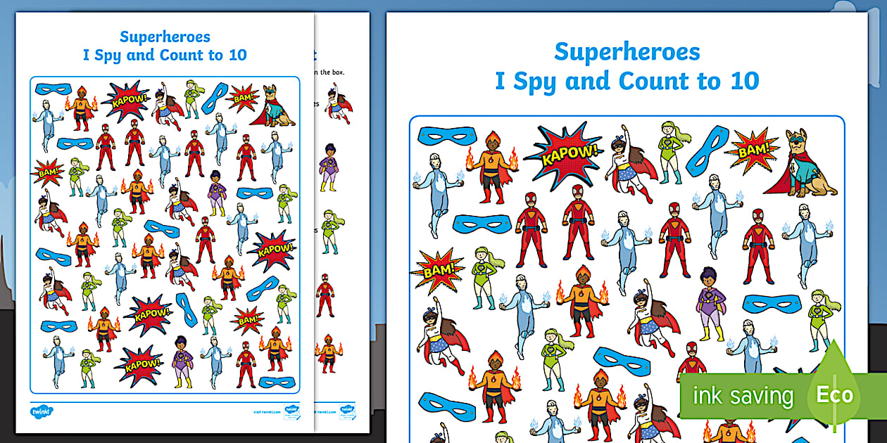 Superheroes I Spy and Count Activity to 10 (teacher made)