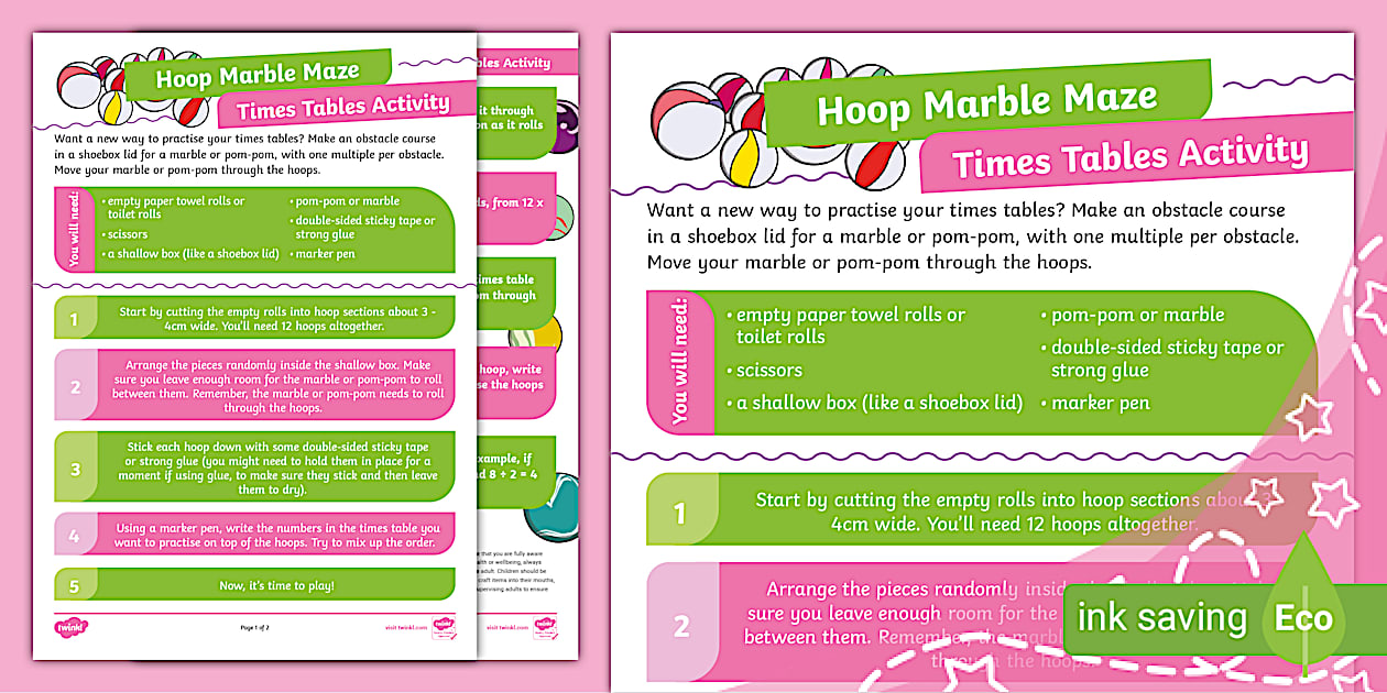 Hoop Marble Maze Times Tables Activity (teacher made)