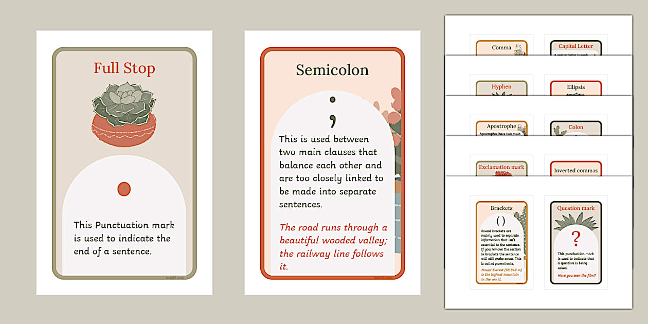 Succulents-Themed Punctuation Writing Prompt Cards - Twinkl