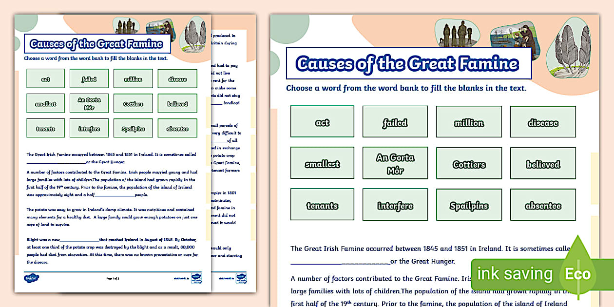 Causes of the Great Famine Cloze Procedure