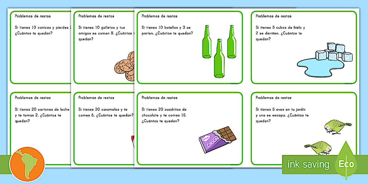 Tarjetas de preguntas: Problemas de restas - Twinkl