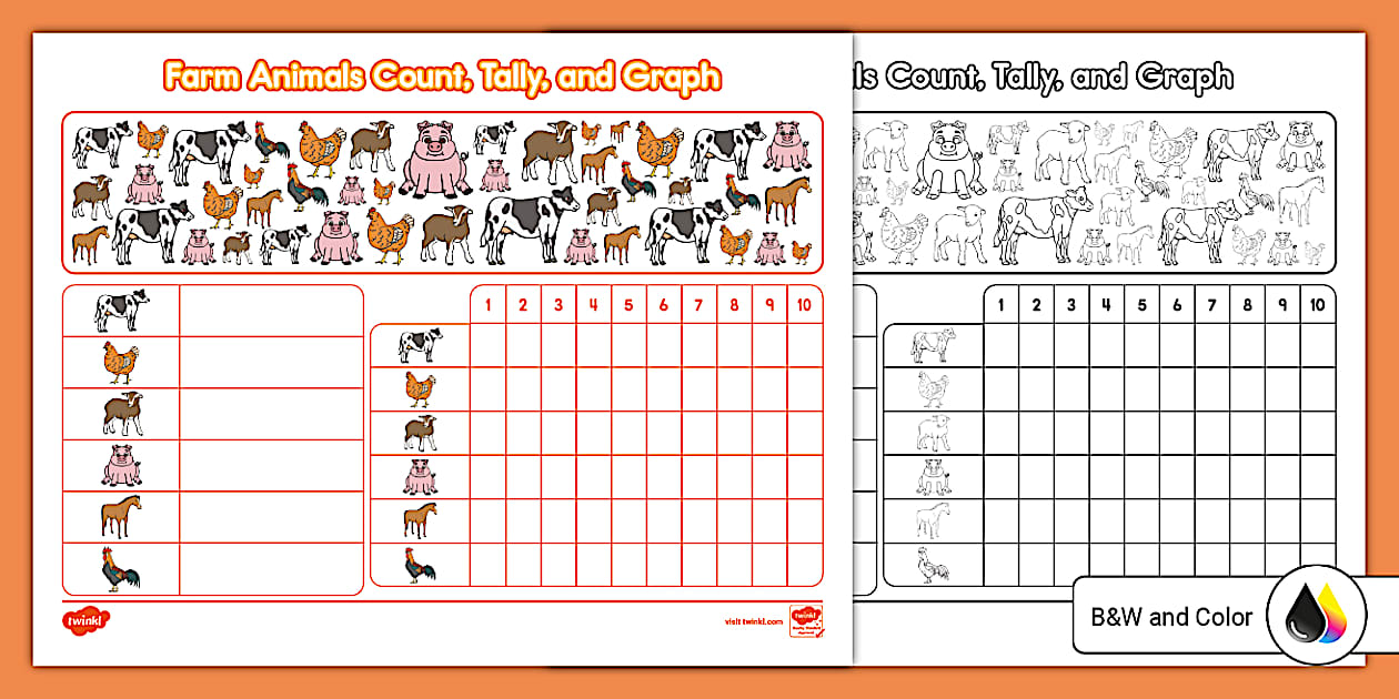 Farm Animals Counting and Graph Worksheet | Twinkl USA