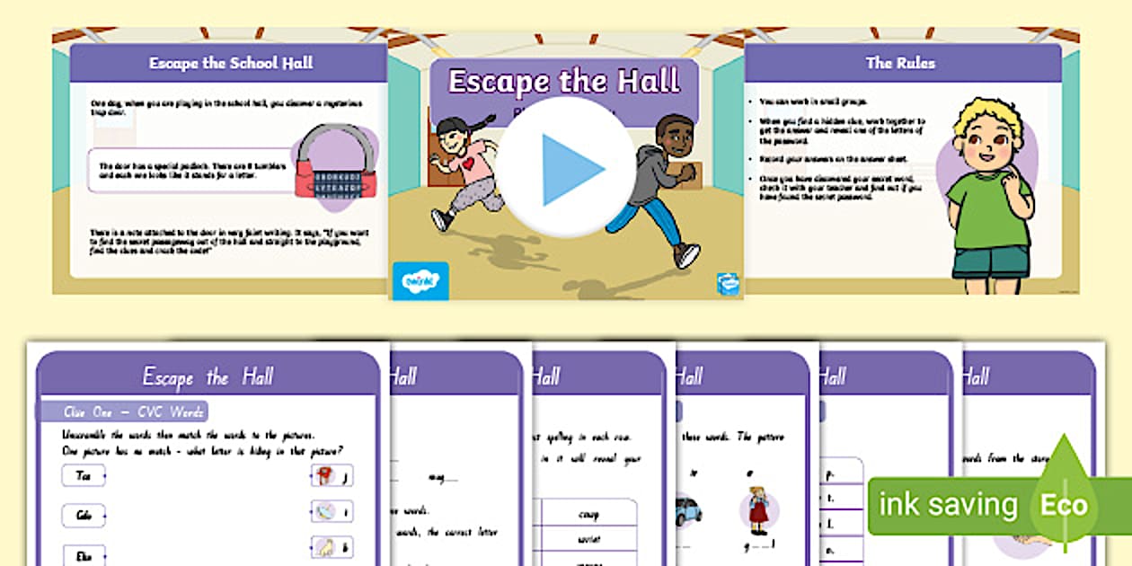 Escape the School Hall Phonics Game - Twinkl