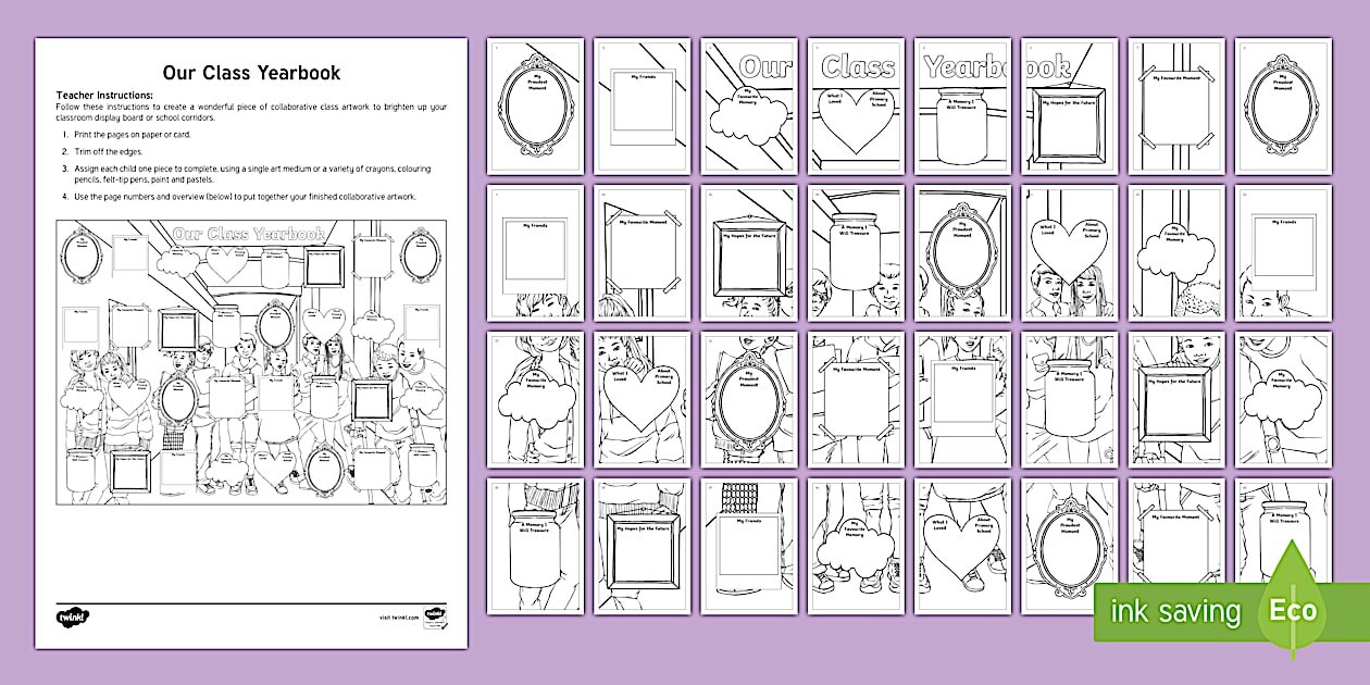 Editable Our Class Yearbook Collaborative Colouring Activity Pack