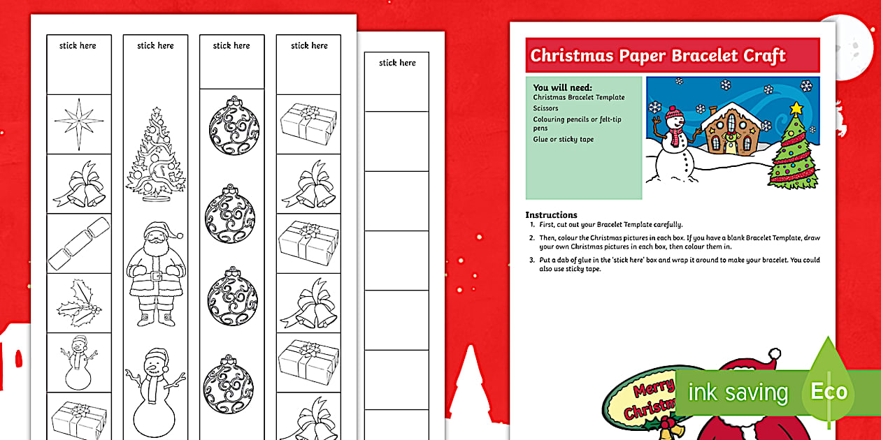 Editable Christmas-Themed Paper Bracelet Craft With Instructions