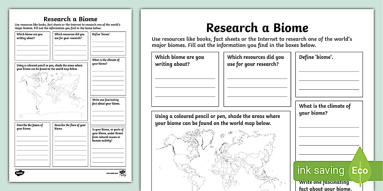 Research a Biome Activity Sheet - KS2 - Geography - Twinkl