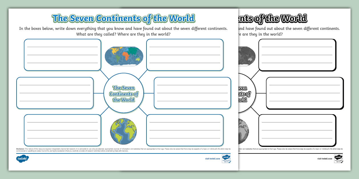 The Seven Continents of the World Mind Map (teacher made)