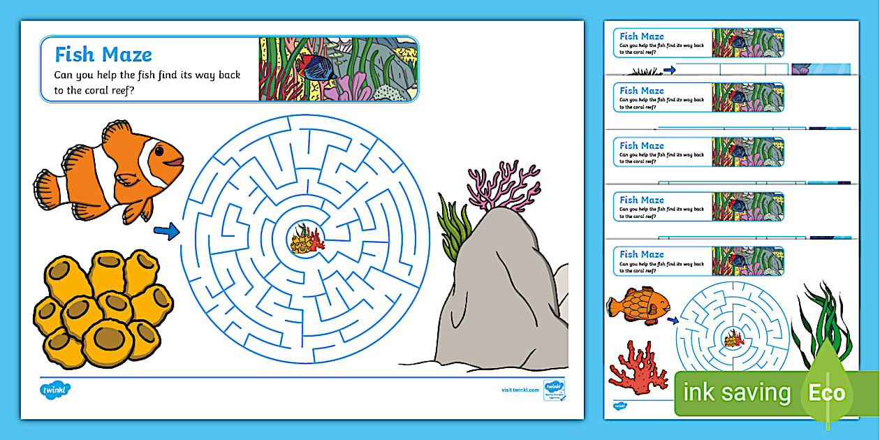 Fish Maze Activity Worksheets for a confidence boost