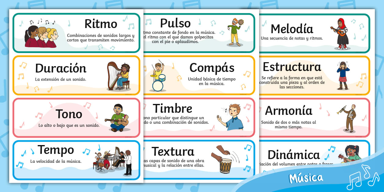 Tarjetas de vocabulario con Elementos Musicales