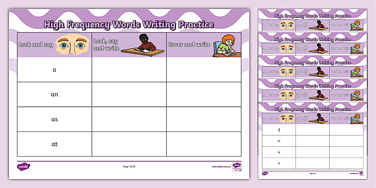 High Frequency Words Writing Practice Worksheets - Twinkl