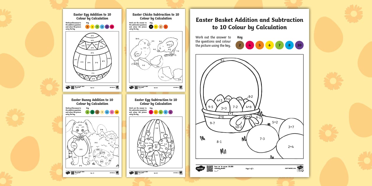 👉 Easter Colour by Calculation Adding and Subtracting to 10