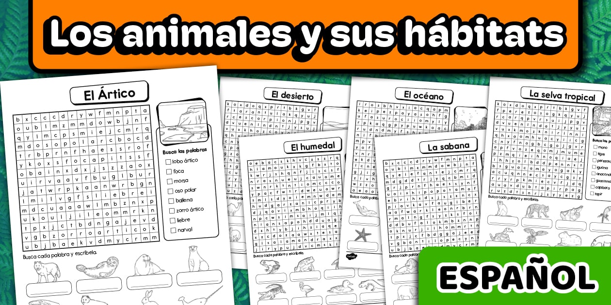 Fun Spanish Animal Habitats Word Search | Twinkl USA