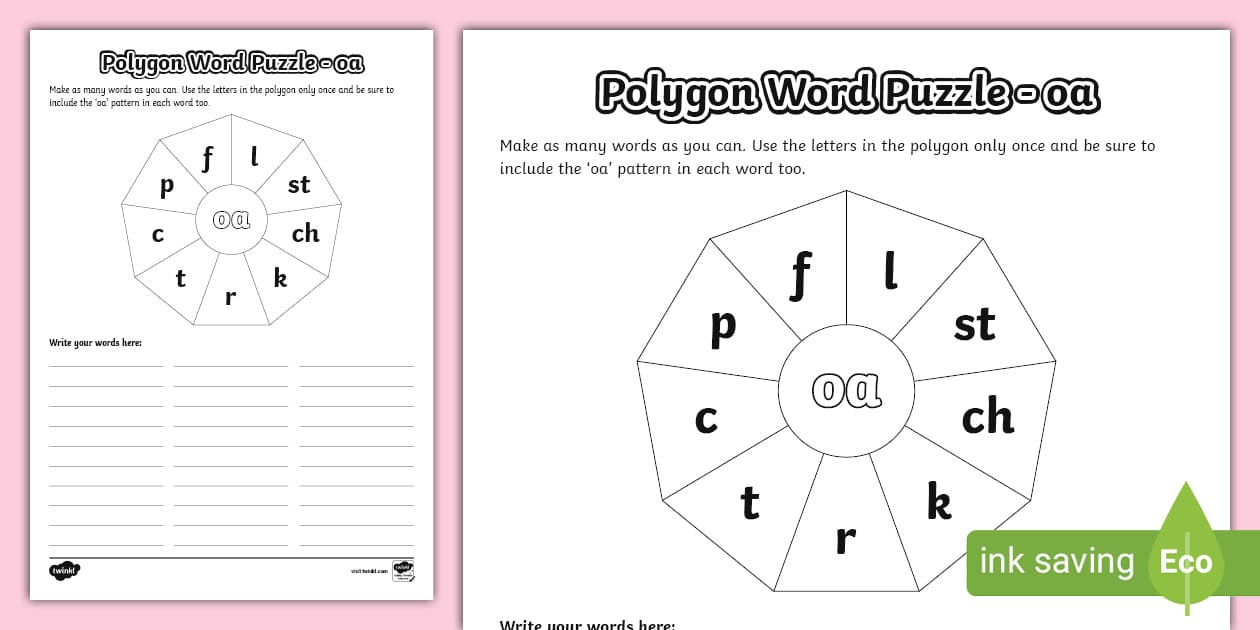 Polygon Word Puzzle - oa (teacher made) - Twinkl
