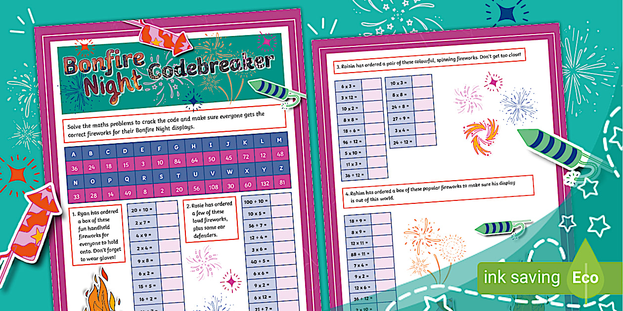 Bonfire Night Times Tables Codebreaker (Ages 7 - 11)