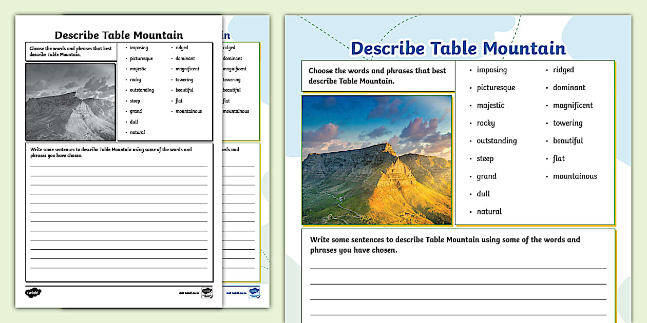 Describe Table Mountain Worksheet