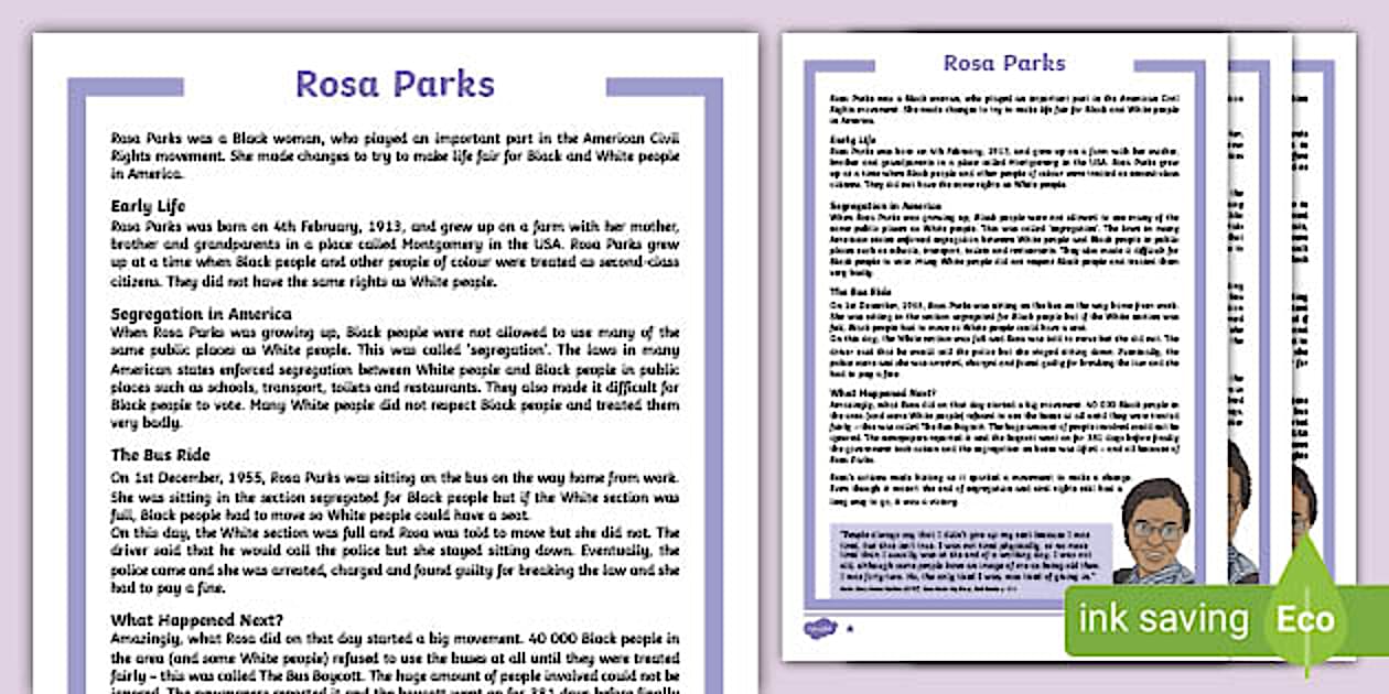 Rosa Parks | Grade 8 English Comprehension And Memo - Twinkl