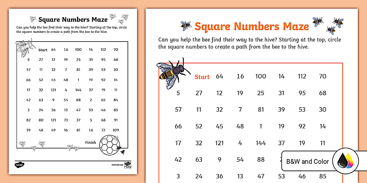 Identifying Perfect Square Numbers Maze for 6th-8th Grade