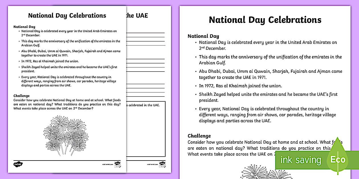 National Day Celebrations Worksheet / Worksheet - Twinkl