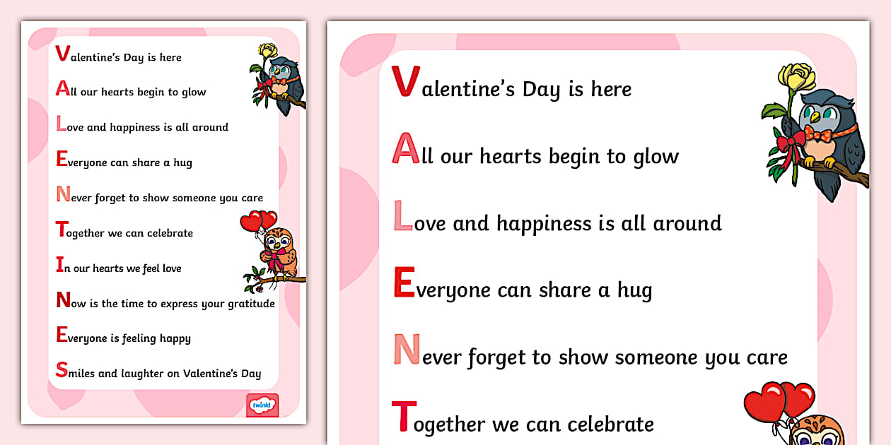 Valentine's Acrostic Poem Example (teacher made) - Twinkl