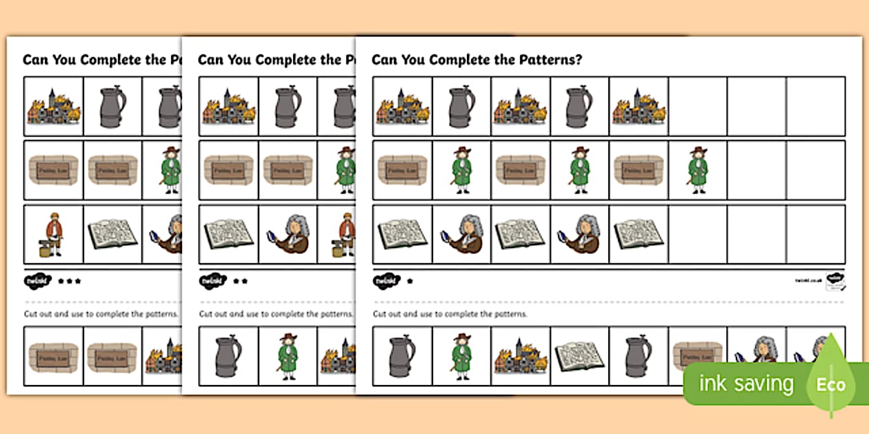 The Great Fire of London Differentiated Complete the Pattern Worksheet