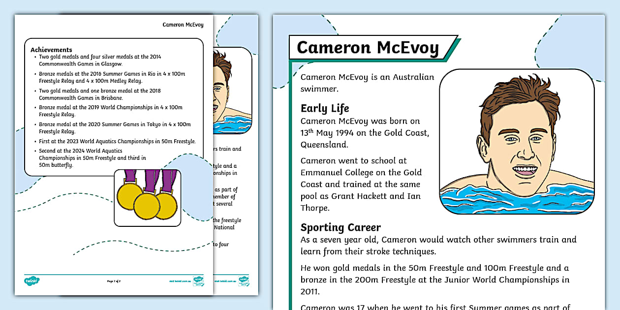 Australian Athlete Fact Sheet Cameron McEvoy (teacher made)
