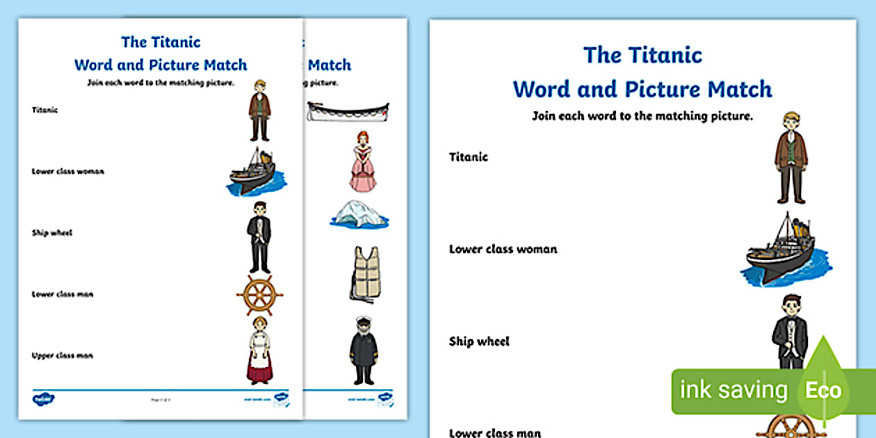 The Titanic Word and Picture Matching Worksheet - Twinkl
