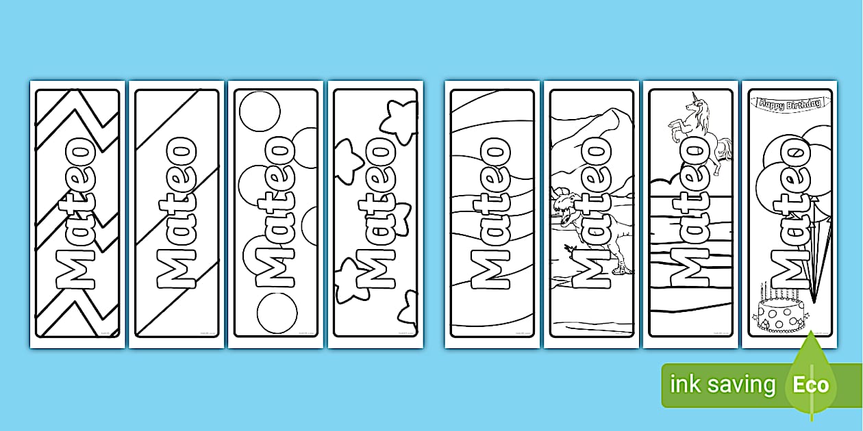 Mateo Name Simple Colouring Bookmarks | Twinkl | KS1