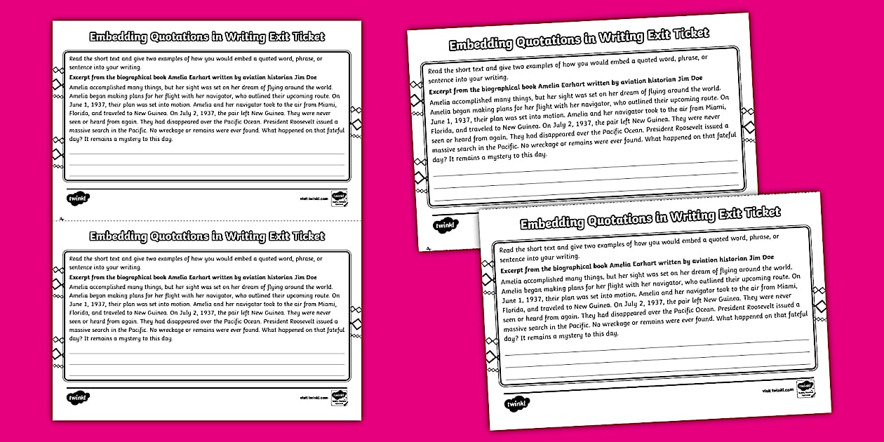 Embedding Quotations in Writing Exit Ticket 6th-8th Grade
