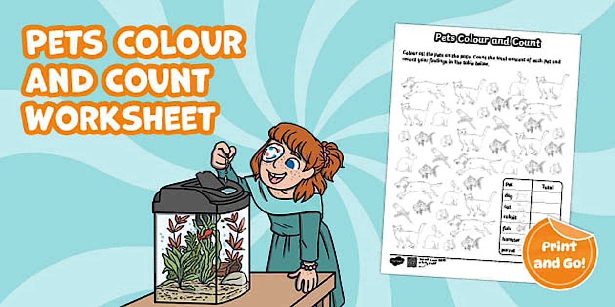👉 Pets Colour and Count Worksheet