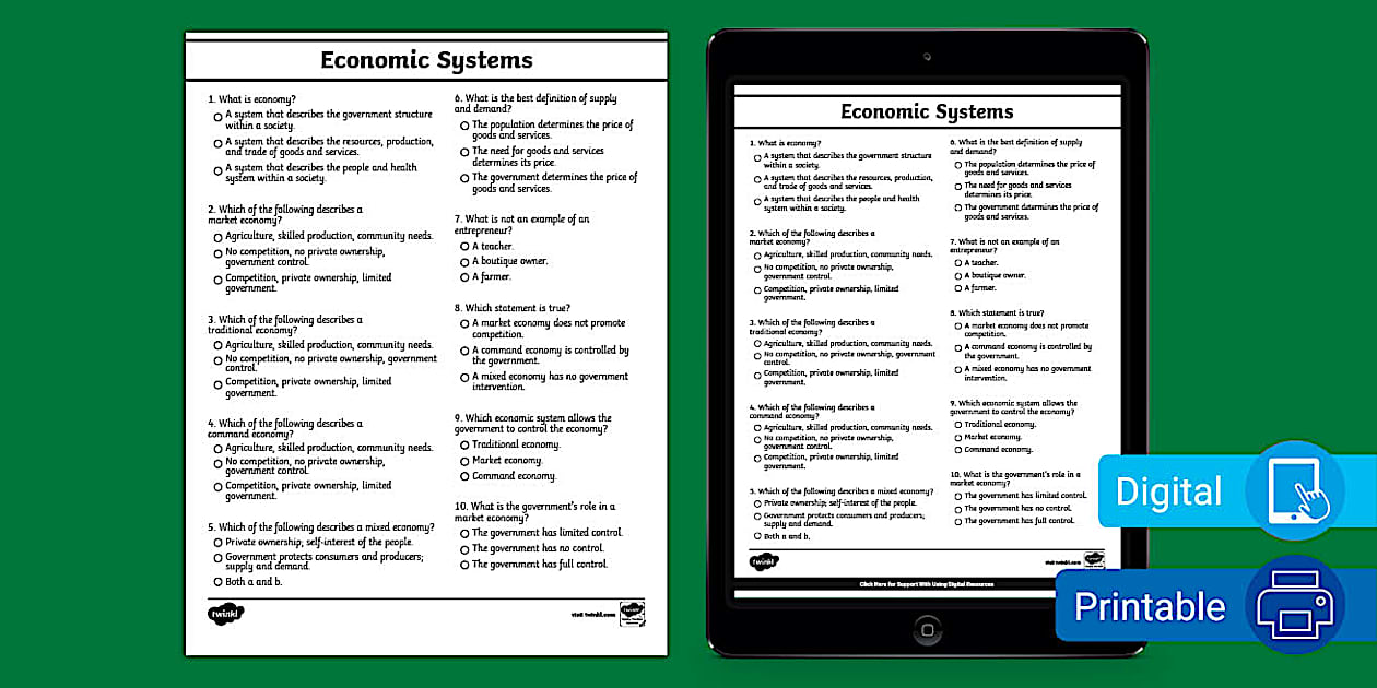 Seventh Grade Economic Systems Quiz (teacher made) - Twinkl