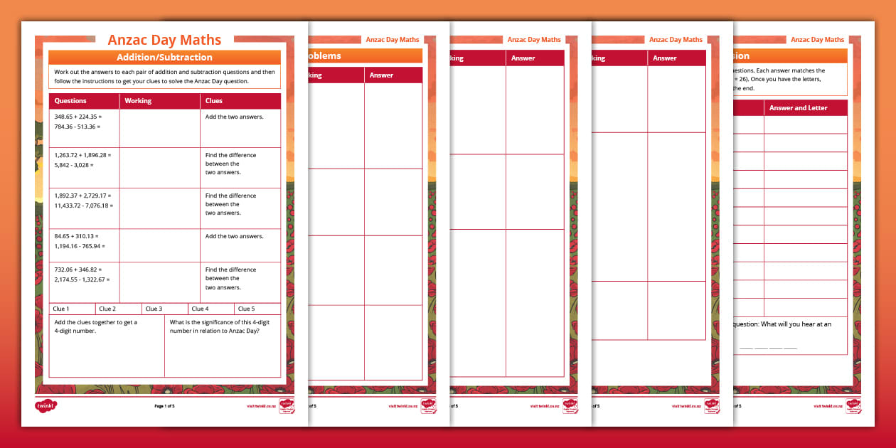 Anzac Day Maths (teacher made) - Twinkl