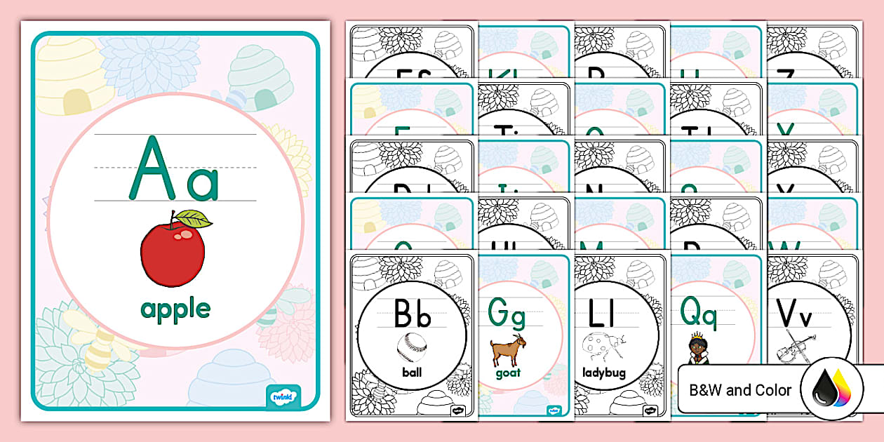 Pastel Bee Theme Alphabet Posters/Signs (teacher made)