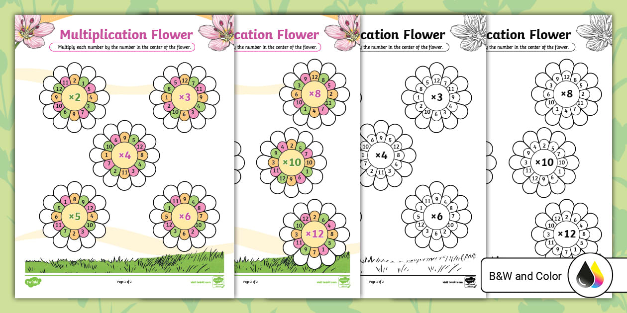 Spring Flower Multiplication to 12x Worksheet (teacher made)