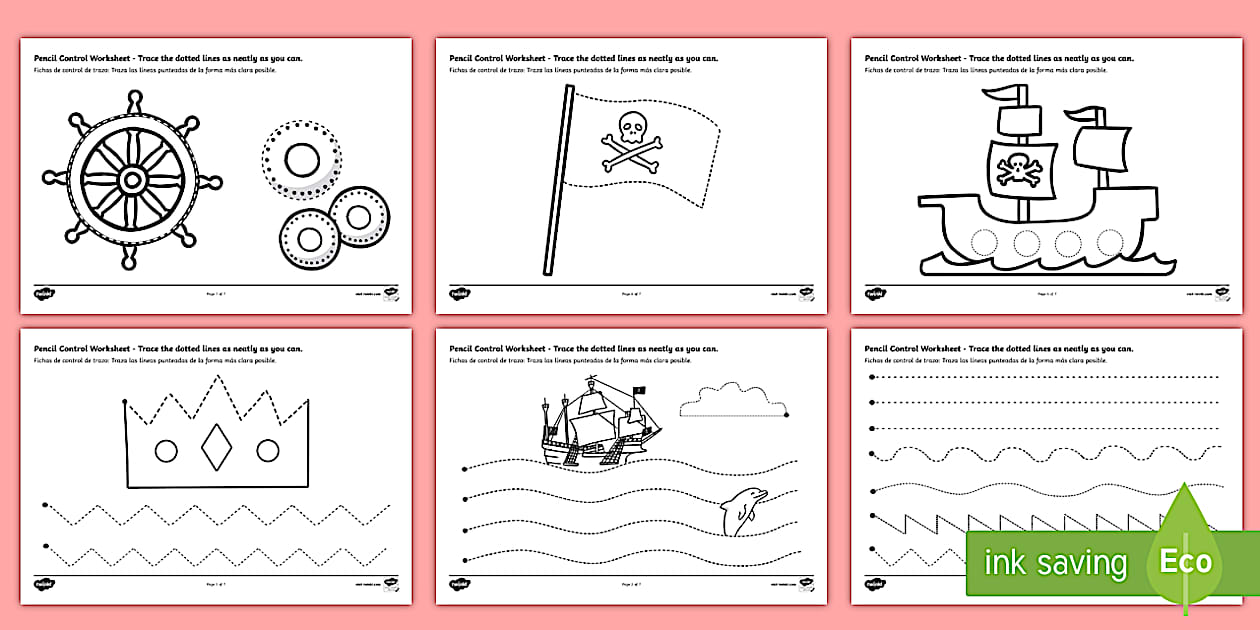 Pirate Themed Pencil Control Worksheet / Worksheets - English / Spanish