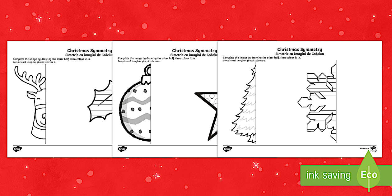 Christmas Themed Symmetrical Worksheet / Worksheets English/Romanian