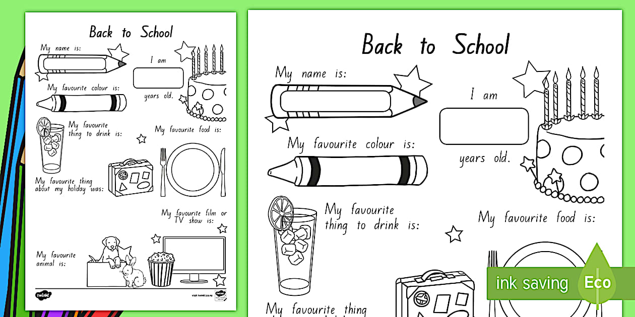 Back to School Summer Holiday Activity