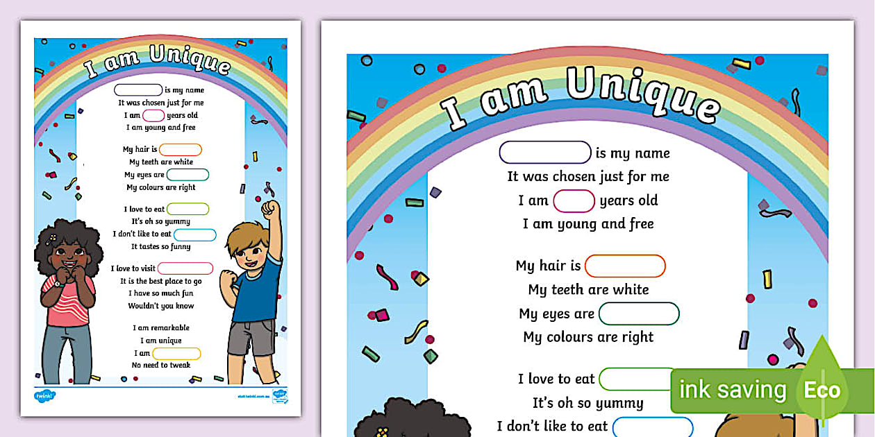 I Am Unique Identity Poem | Twinkl (teacher made) - Twinkl