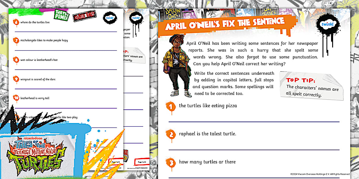FREE! - TMNT: April O'Neil's Fix the Sentence Activity [Ages 5-7]