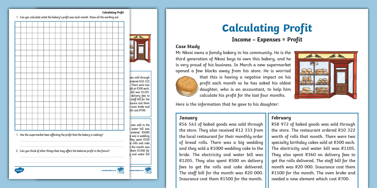 Calculating Profit Worksheet (teacher made) - Twinkl
