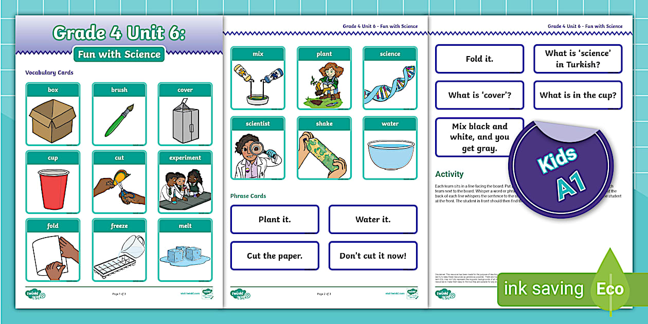 Turkey Curriculum English Vocabulary Cards: Grade 4 Unit 6