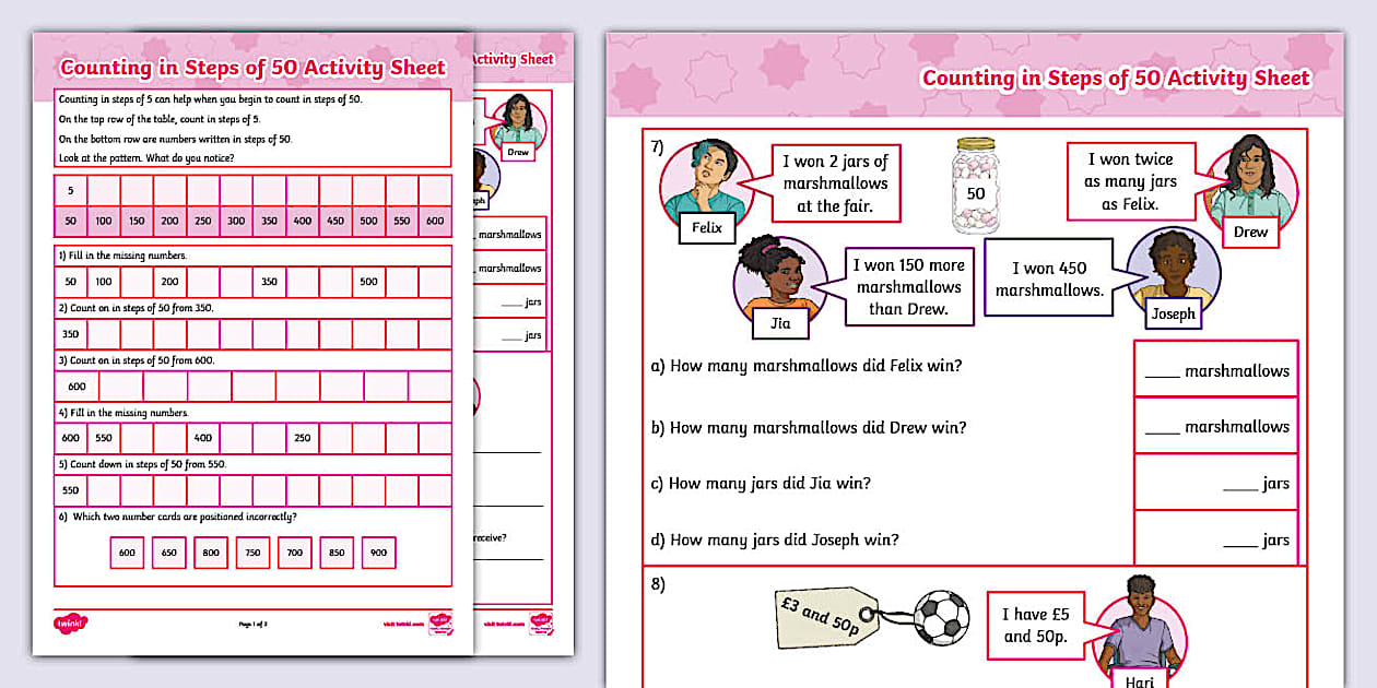 Year 3 Maths Counting in Steps of 50 Activity Shee - Twinkl