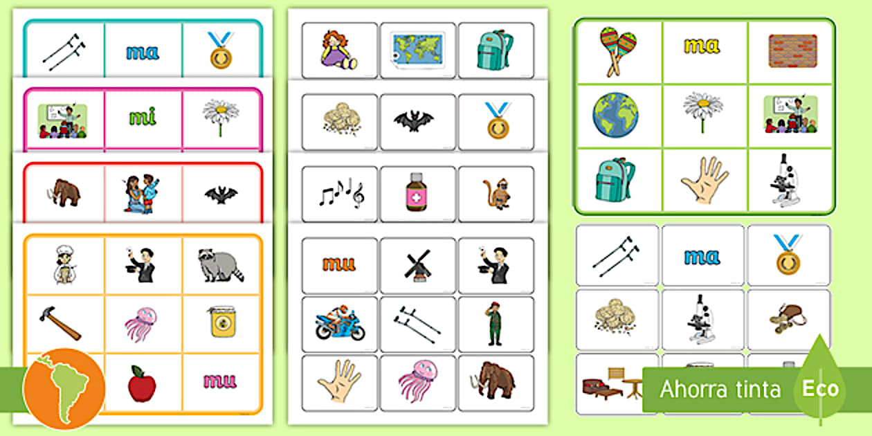 Lotería de las sílabas ma, me, mi, mo, mu - Twinkl
