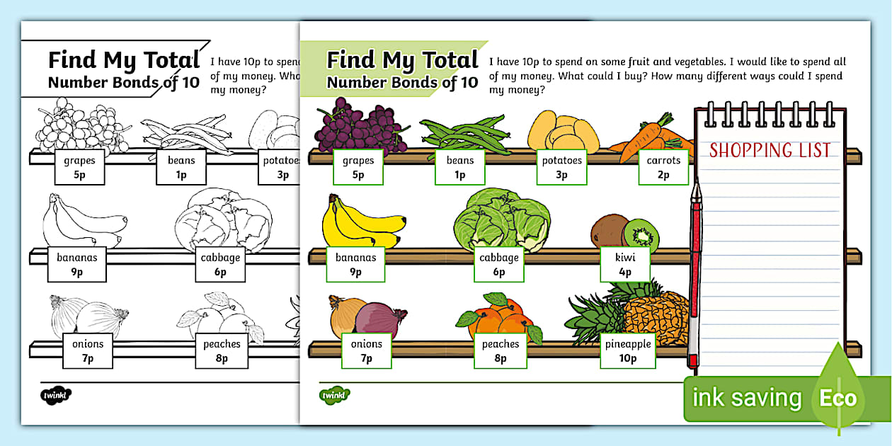 Find my total (Number bonds to 10) Worksheet / Worksheet, worksheet