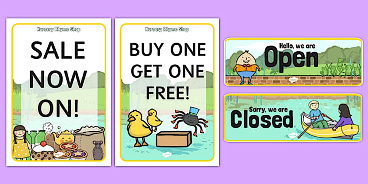 Nursery Rhyme Shop Role Play Signs (teacher made) - Twinkl