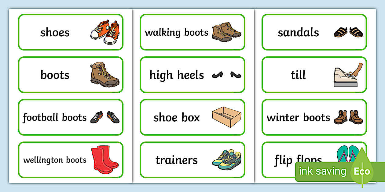 Shoe Shop Role Play Word Cards - Twinkl