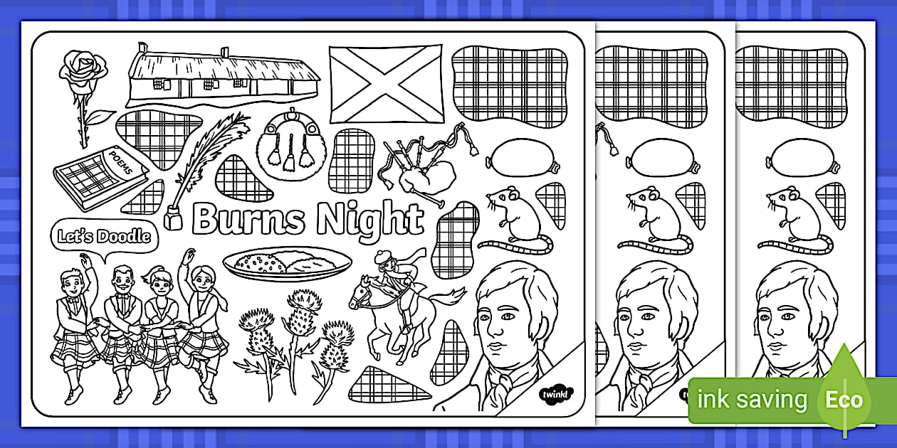 Let's Doodle About Burns Night Robert Burns Colouring Sheets