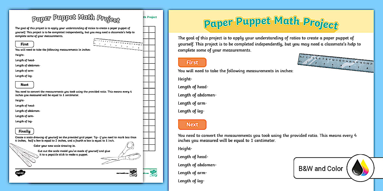 Sixth Grade Paper Puppet Math Project (Teacher-Made)